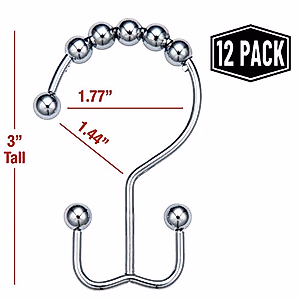 CenYouful Shower Curtain Rings, Rust-Resistant Metal Double Roller Glide Hooks, Set of 12 Chrome Rings