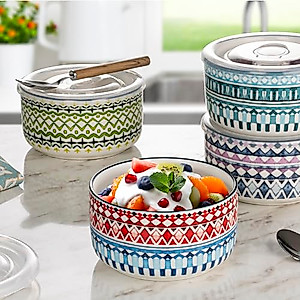 Signature Housewares Ceramic Bowl Set with Vented Lids, Serving Bowls with Lids, 5 Inch Prep Bowls for Kitchen, Lunch, Picnic, 21 Oz Set of 4 Stoneware Storage Bowls