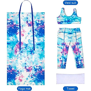 Ecore Fun 3 Items 18 Inch Doll Clothes Yoga Pilates Sports Clothes Gymnastics Yoga Exercise Outfit Sets includes Vest Suit, Yoga Mat and Towel