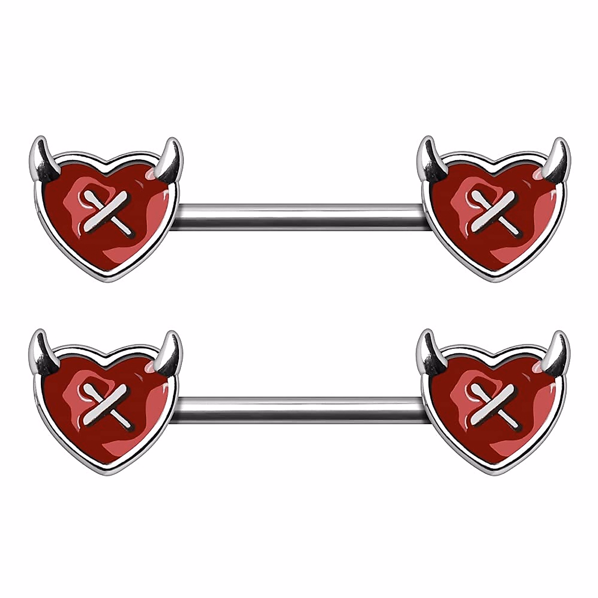 Pierced Owl 14GA Devil's Broken Heart 316L Surgical Stainless Steel Barbell Nipple Rings, Sold as a Pair