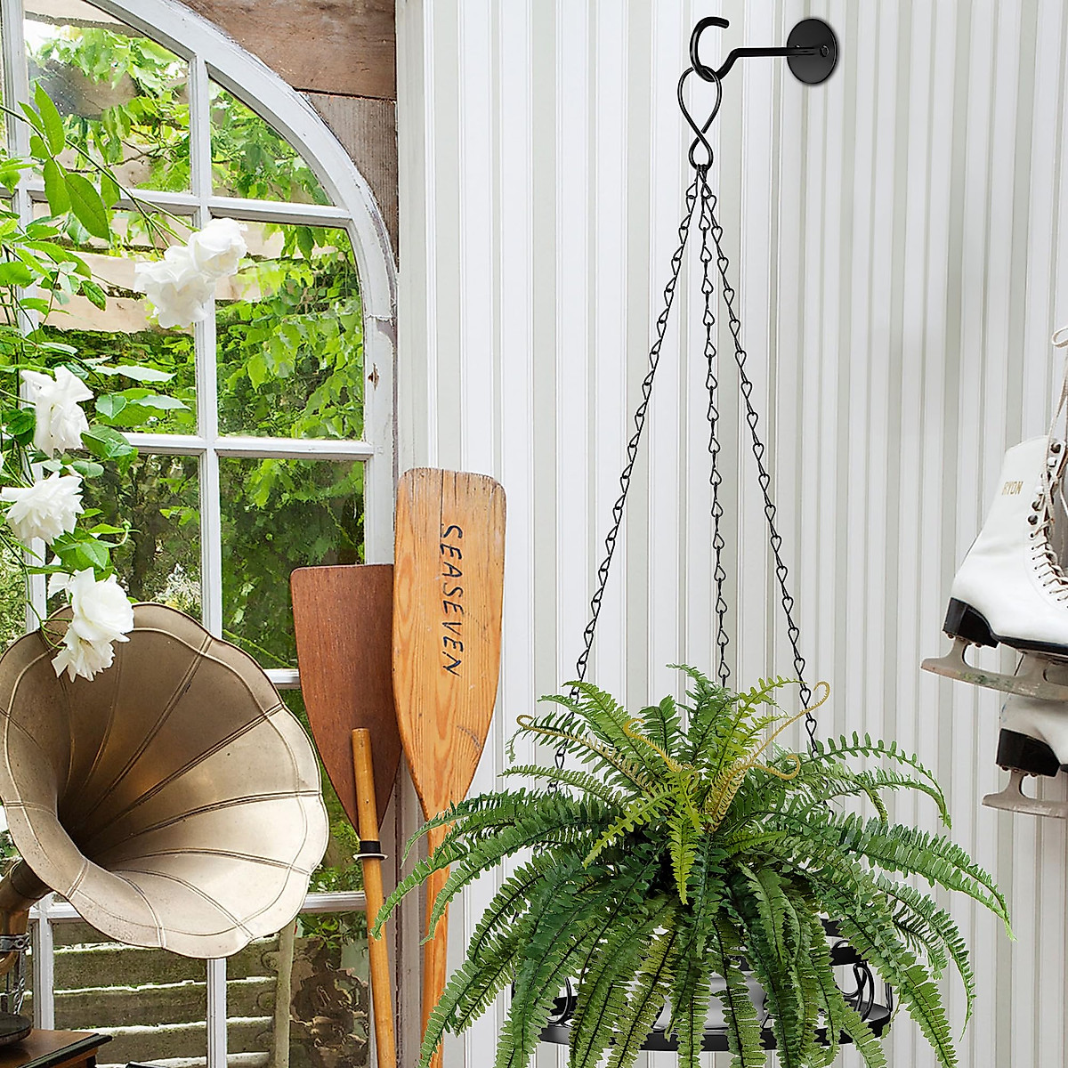 lanccona 3 PCS Plant Hanger Indoor Outdoor, Moon Phase Hanging Plant Holder with 3 Hooks, Hanging Plant Shelf for Boho Home Decor, Black (POTS NOT Included)