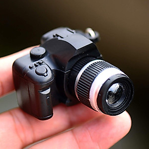 Cute Mini DSLR Camera Lighting Voice Pendant Keychain Key Ring Gift Decor,Car Keychain Accessories for Women Men - Black