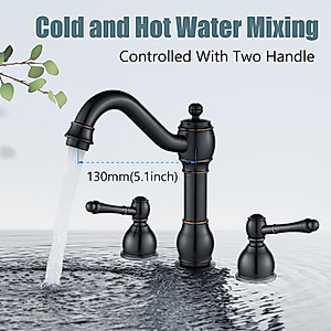 Aolemi 8 Inch Oil Rubbed Bronze Widespread Bathroom Sink Faucet Double Lever Handle 3 Holes Vanity Basin Mixer Tap Deck Mount with Pop Up Drain Assembly