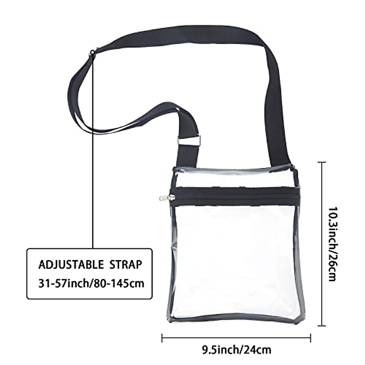 HAOGUAGUA Clear Crossbody Purse Bag, Clear Bag Stadium Approved for Concerts, Festivals, Sports Events (Black)
