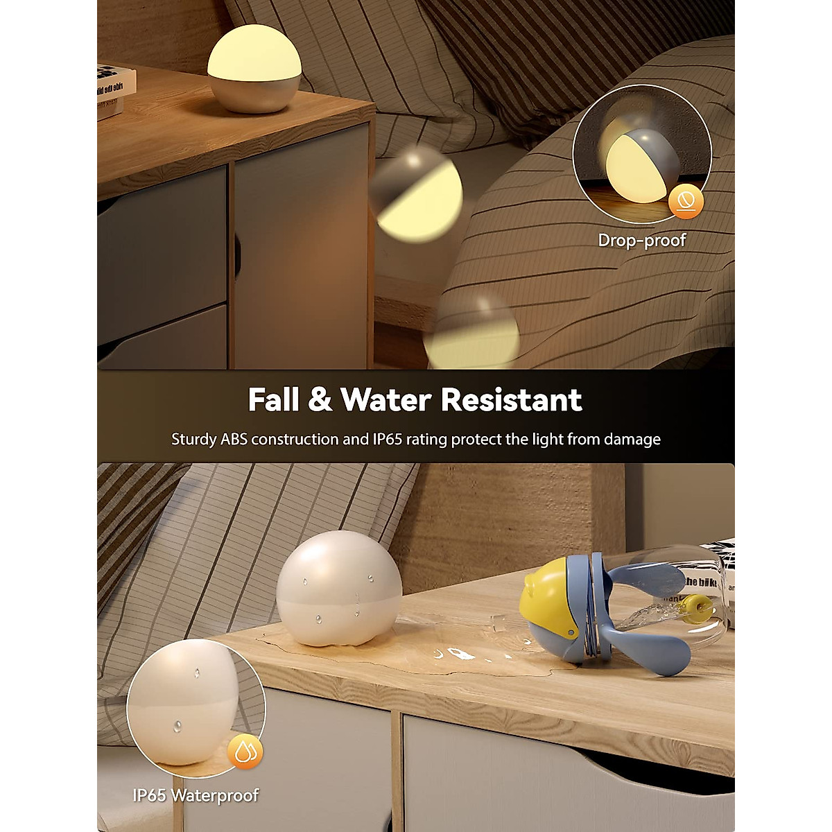 NexiGo Night Light, Portable One-Key Baby Bedside Lamp, RGB Changing Speed Adjustable & Dimmable, Rechargeable Touch Nursery Nightlight, for Kids Bedroom, Bathroom (Spherical)