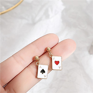 WUWEIJIAJIA Unique Funny 14K Gold Plated Hypoallergenic Poker hearts and Spades A Ace Playing Cards Dangle Drop Post Stud Earrings For Women Gambling Casino Jewelry Gift (Gold)