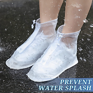 2 Pairs Rain Shoes Cover Non Slip Waterproof Shoe Covers Reusable Shoe Protectors Covers High Top Snow Boots Galoshes Overshoes for Men Women Outdoor Cycling Camping Fishing Garden Travel, White, L