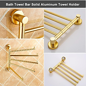 Swivel Gold Bathroom Towel Holder,Swing Out Towel Racks for Bathroom Kitchen,Wall Mount Drying Racks for Laundry,Rustproof Solid Aluminium Towel Hanger Storage Organizer Space Saving Towel Rails
