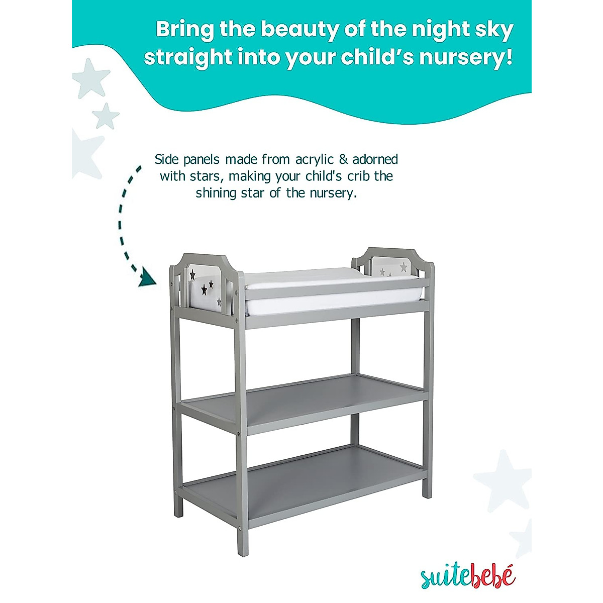 Suite Bebe Celeste Changing Table Safety Rail Included, Light Grey