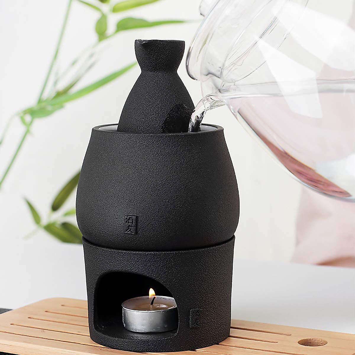 Lyty Ceramic Sake Set Cups with Warmer + Sake Saki Drink Storage Gift Box, Porcelain Pottery Hot Cold Saki Drink, 9pcs Include 1 Stove 1 Warming Bowl 1 Sake Bottle 6 Cup