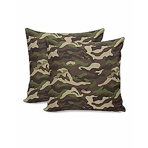 2 Packs Decorative Cotton Throw Pillow Covers, Army Green Desert Camo 18 x 18 Inch Square Reversible Soft Cushion Case for Couch Bedroom Sofa Living Room Chair Car