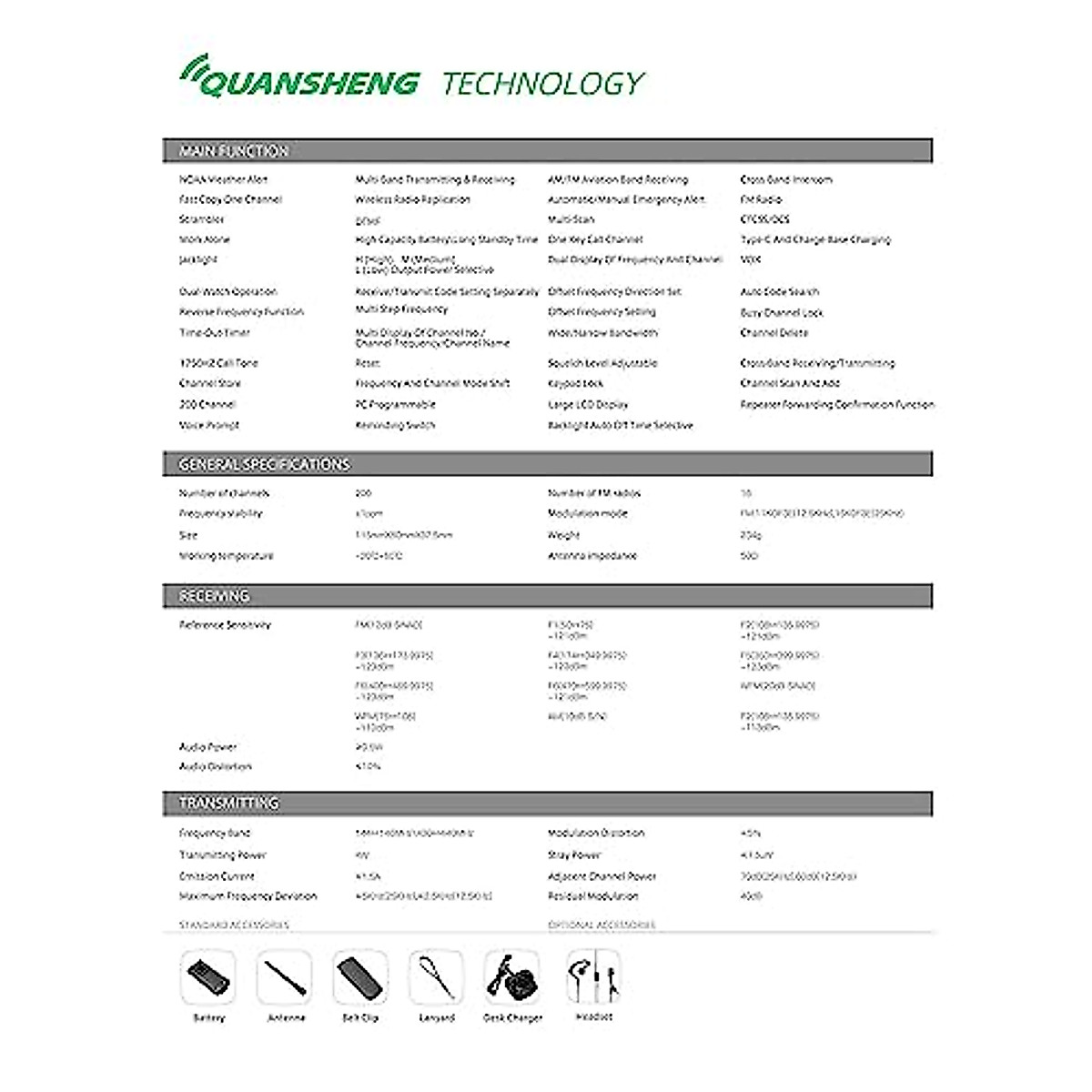 QuanshengUVK5 AM/FM/DTMF walkie Talkie 200 Channel Three Frequency Receiving walkie Talkie NOAA Weather Forecast, with Flash VOX Replication Frequency LCD Display for Hiking Camping Trip (1 Piece)