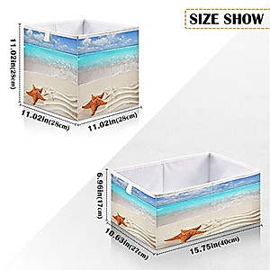 Kigai Summer Beach Starfish Bow Storage Box, Foldable Storage Bins, Decorative Closet Organizer Storage Boxes for Home