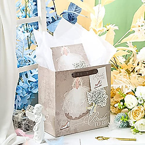 MAYPLUSS 10" Medium Gift Bag with Greeting Card and Tissue Paper for Wedding, Anniversary, Bridal Shower -Bride to Be,Wedding Design Dresses
