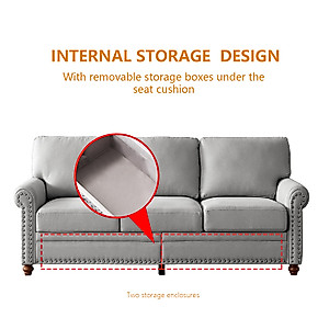 3-Piece Living Room Furniture Sets with Storage, Classic Living Room Sofa Set with Armrest Single Chair, Loveseat Sofa and 3-Seat Sofa, 1+2+3 seat with Silver Nails Decoration, Gray Fabric