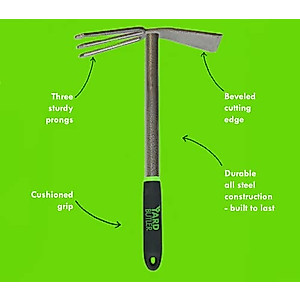 Yard Butler Terra Tiller All Steel 15” Tilling Weeding Loosening Cultivating Digging and Chopping Garden Hand Tool Three Thick Prongs And Heavy Duty Chopping Blade With Welded Handle – TT-4T