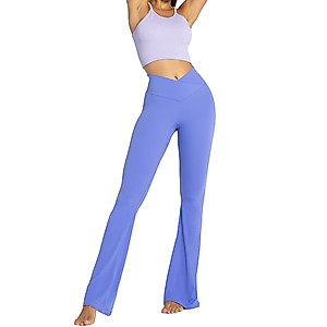 Sunzel Flare Leggings, Crossover Yoga Pants with Tummy Control, High Waisted and Wide Leg, No Front Seam Periwinkle Medium