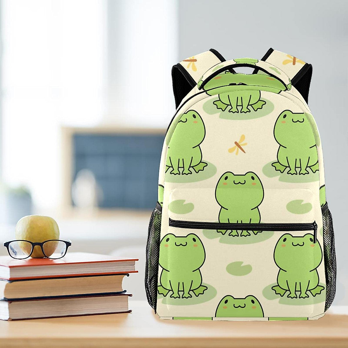 JAVENPROEQT Cute Frog Casual School Backpack For Teen Girls Boys, Shoulder Bag For Men Women