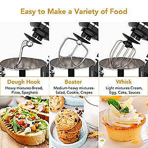 FlexWill Stand Mixer 7.5QT Dough Mixer 10 Speeds Tilt-Head Food Mixer Electric Stand Mixer with Stainless Steel Bowl, Dough Hook, Egg Whisk, Flat Beater, Splash Guard 300W Cake Mixer Black (MC1)