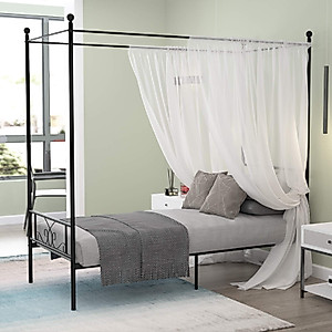 Weehom Twin Canopy Bed Frame with Headboard and Footboard, 4 Posters Metal Bed Frame, No Box Spring Needed, Mattress Foundation Platform Bed for Kids and Adults, Black