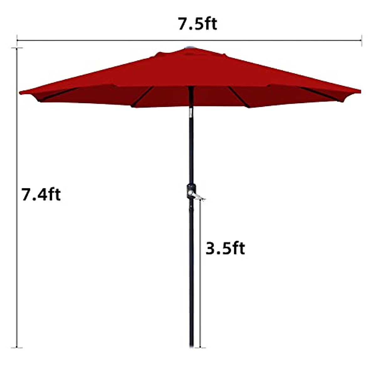 LOVE STORY 7.5 Ft Patio Umbrella Outdoor Garden Table Umbrella with Push Button Tilt and Crank, 6 Ribs-Red