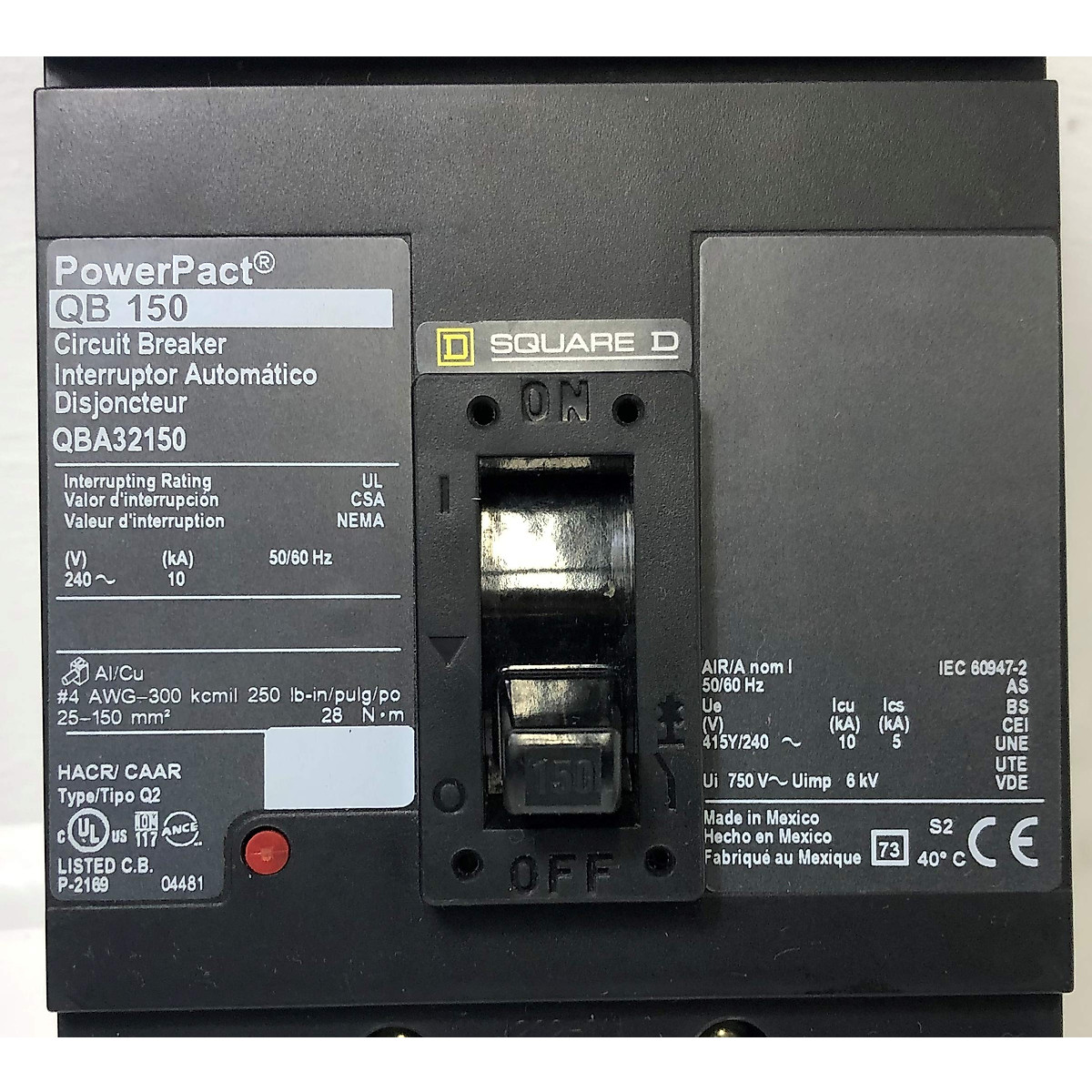 SQUARE D QBA32150 Molded Case Circuit Breaker 240V 150A