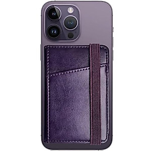LINYUNE Phone Wallet Stick On for iPhone Cases, MAX 6 Credit Cards Holder Flip Leather Pocket for Most Smart Cell Phones (Purple)