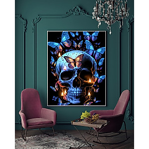 KINPLUB Skull Butterfly Diamond Painting Kits for Adults, 5D Horror Diamond Art Kits, DIY Paint with Diamonds Kit, Full Drill Round Diamond Dots for Halloween Home Wall Decor 12 x 16 Inch