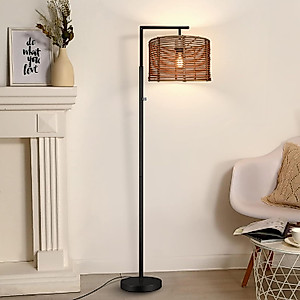 Rattan Drum lamp shades rattan Chandelier Shades Woven Boho Rattan Lampshade Chandelier Shades Pendant light Covers E26 E27 Replacement Table Lamp Floor Lamps Lampshades(Dark Brown)