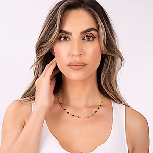 Barzel 18K Gold Plated Oval Multicolor Stone Crystal Necklace for Women - Made In Brazil