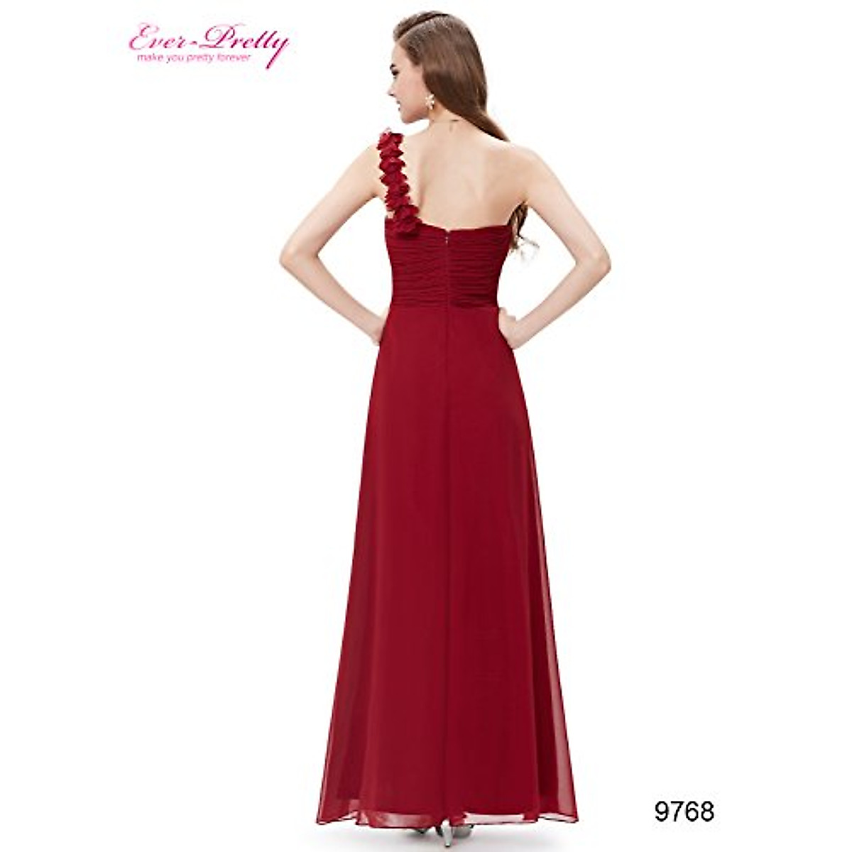 Ever-Pretty Womens Flower One Shoulder Long Bridesmaids Dress 4 US Burgundy