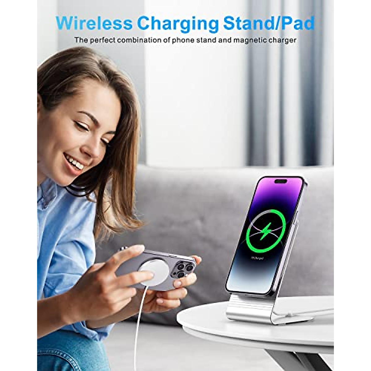 Magnetic Wireless Charger, Mag-Safe Charger Stand with 20W USB C PD Adapter, Mag-Safe Charging Station Compatible with iPhone 14/13/12 Series, Fast Wireless Charging Pad with Phone Stand