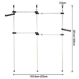 Adjustable Clothing Rack, 2 Tier Double Rod Clothes Rack Freestanding Garment Rack Telescopic Closet Hanger for Hanging Clothes, Floor to Ceiling Rod for Home Bedroom Retail Clothes Organizer