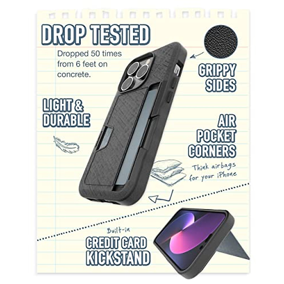 Smartish iPhone 14 Pro Wallet Case - Wallet Slayer Vol. 2 [Slim + Protective] Credit Card Holder with Kickstand - Black Tie Affair