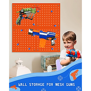 Skywin Peg Board for Nerf Gun Storage Organizer - Hanging Holder Compatible with All Blasters Nerf Gun Rack Organizer for Wall Organization (Orange)