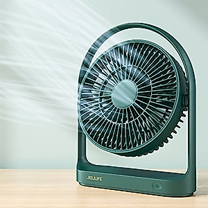 JISULIFE Desk Fan, Small Portable Battery Operated Desktop Fan with 4 Speeds, Max 15 Hrs, Strong Airflow, Ultra Quiet, 4000mAh USB Rechargeable Electric Table Fan for Office/Room/Travel-Green