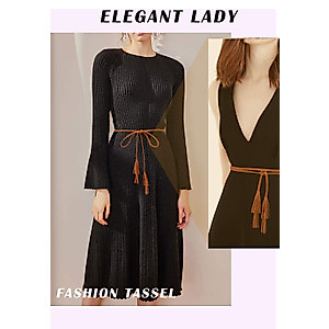 Women Girls Multi Colors Waist Belt/Rope/Chain with Double Tassels (63inch, tan)