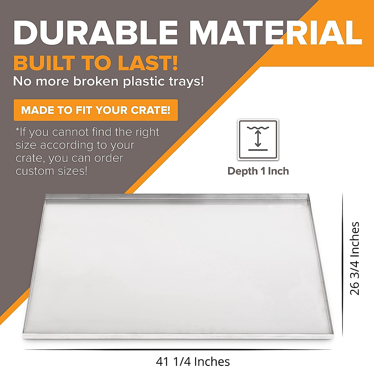 Pinnacle Systems 41.25" x 26.75" Metal Replacement Dog Crate Pan Chew Proof Crack Proof Pet Kennel Tray Central Dog Training Crate Pan Pet Supplies, Galvanized, 1" H