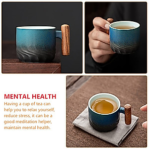 Hemoton Chinese Tea Cup Cup Ceramic Tea Mug Wood and Ceramic Materials The Glass Coffee Mugs e Heat- Home Wooden Handle Tea Mug Concentrate Ceramics Travel Mug Decorate Lovers