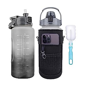 meperg 64 oz Water Bottles with Times to Drink, Motivational Reusable Half Gallon Water Bottle with Straw, Sleeve, Strap, Big BPA Free Water Jug with Time Marker for Sports
