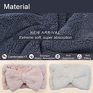 Chloven 2 Pack Microfiber Bowtie Headbands Facial Makeup Headband Cosmetic Bowknot Hairlace Wash Spa Yoga Sports Shower Adjustable Elastic Hair Band for Girls and Women