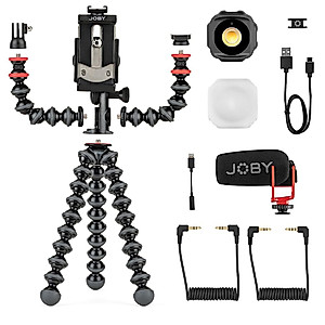 JOBY GorillaPod Advanced Mobile Vlogging Kit, Universal Vlogging Kit, Mobile Phone Creators, Beamo LED Light, Wavo Microphone, GripTight Phone Clamp, Dynamic Microphones, Mini Microphone