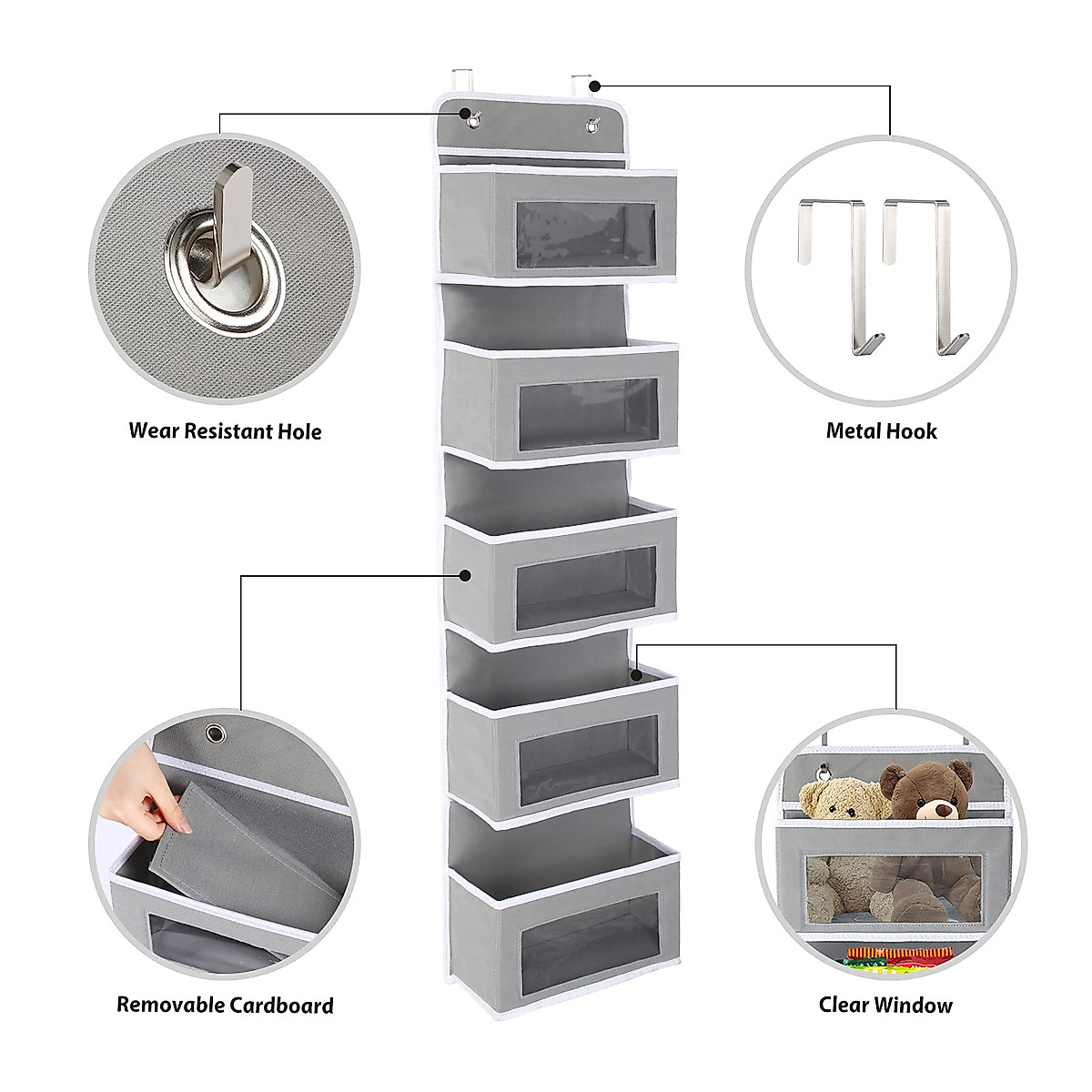 sysucpion Over The Door Hanging Organizer Storage with 5 Clear Window Large Capacity Pocket and 2 Metal Hooks for Pantry,Closet,Bathroom,Kitchen,Nursery,Dorm