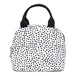 Steel Mill & Co Insulated Lunch Bag, Large Capacity Lunch Tote, Cute Lunch Box for Women, Mini Cooler with Zipper Closure, Pockets, and Sturdy Handles, Black Dots