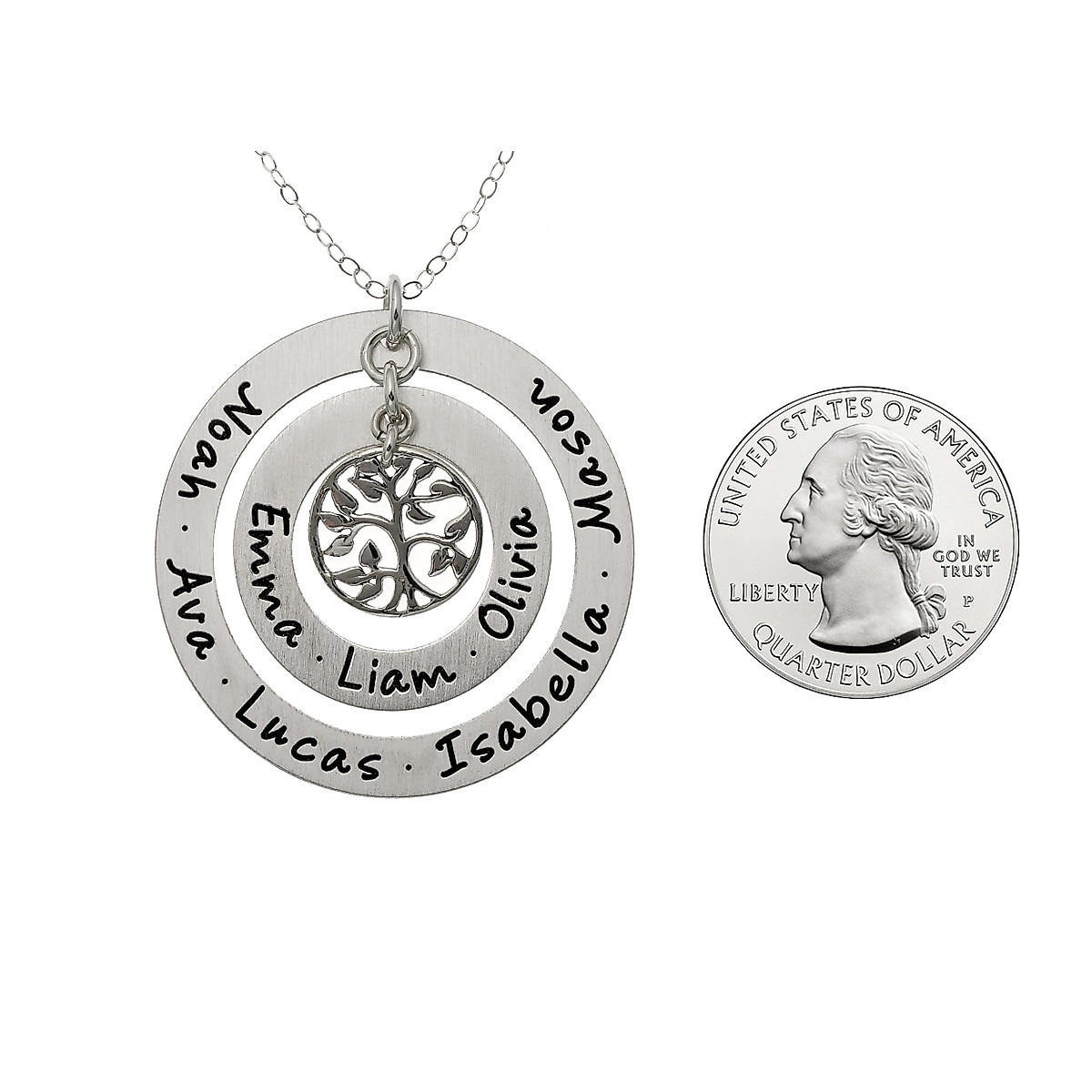 AJ's Collection Personalized My Family Tree Sterling Silver Grandma Necklace. Customize Round Charms. Choice of Sterling Silver Chain. Gift Idea for Grandmother and Moms. Family Tree.