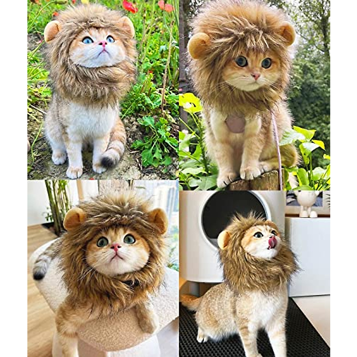 RosyLife Lion Mane Wig for Cat Costume Pet Adjustable Washable Comfortable Fancy Lion Hair Cat Clothes Dress for Halloween Christmas Easter Festival Party Activity (Brown)