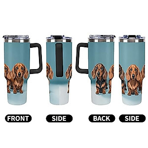FZQVSGW Three Dachshunds 40 Oz Tumbler with Handle And Straw Stainless Steel Vacuum Insulated Tumblers Reusable Keep Drinks Cold Coffee Cup Holder Friendly Gifts for Women Men Car Gym Travel