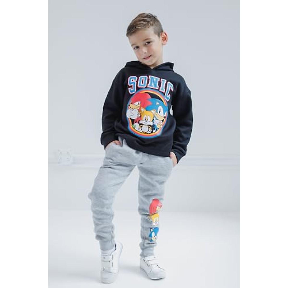 SEGA Sonic The Hedgehog Knuckles Tails Little Boys Fleece Pullover Hoodie and Jogger Pants Set Black/Gray 7-8