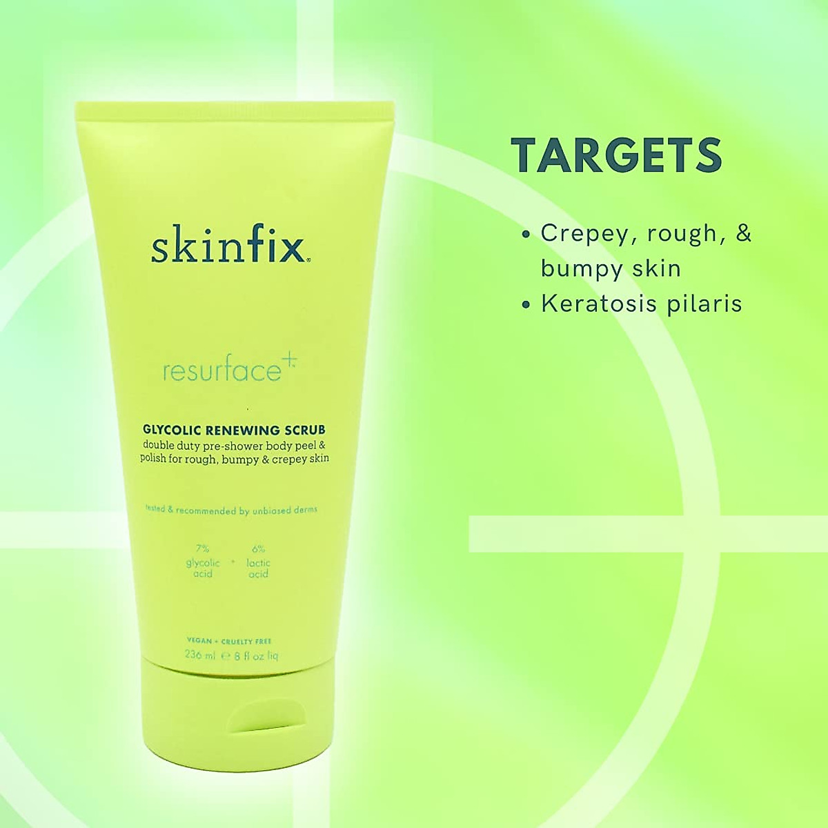 Skinfix Resurface+ Glycolic Renewing Scrub: A Double-Duty AHA BHA Exfoliant Scrub & Body Peel to Visibly Polish, Refine, Brighten & Smooth Rough, Bumpy & Crepey Skin Caused KP-Prone Skin, 8 Fl Oz