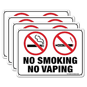 No Smoking No Vaping Sign - 4 Pack - 10 x 7 Inches Rust Free .040 Aluminum - UV Protected, Waterproof, Weatherproof and Fade Resistant - 4 Pre-drilled Holes